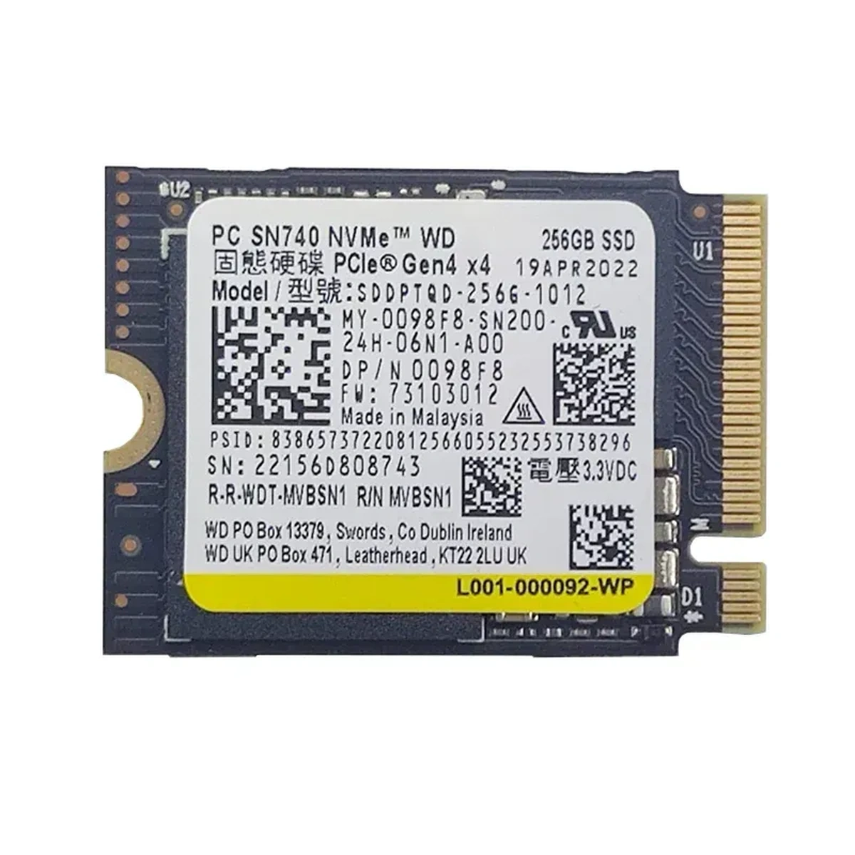 Western Digital SN740 256 GB SSD NVMe Gen 4 SDDPTQD-256G-1012 - 37791-1 ...